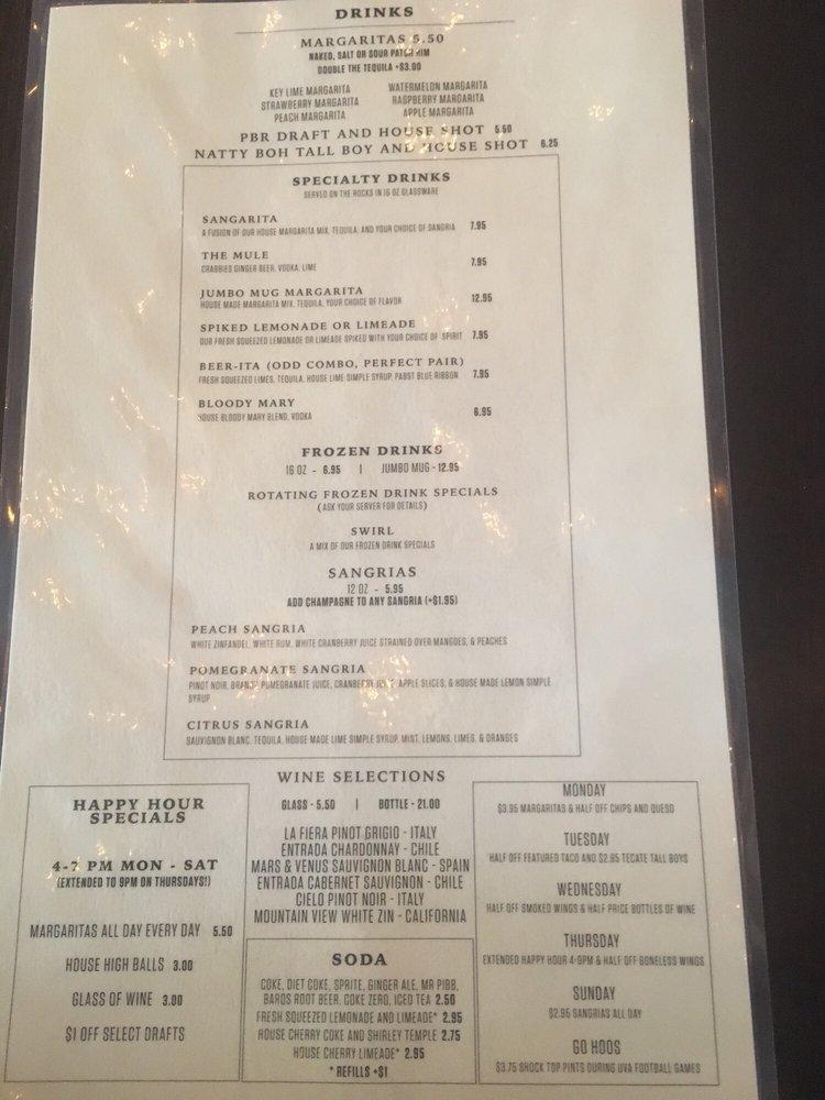 Menu at Asado Wing & Taco Company restaurant, Charlottesville