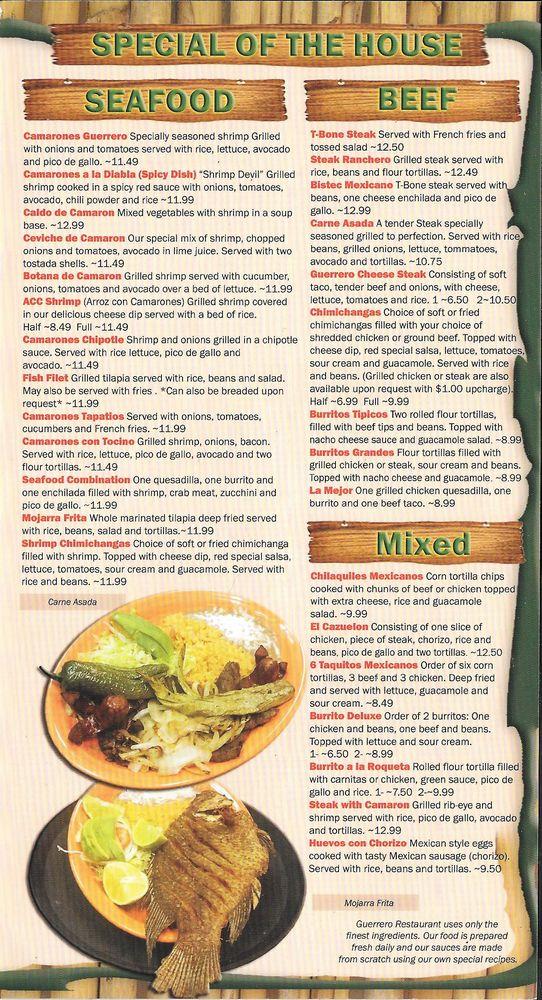 Menu at Guerrero Restaurant, Graham