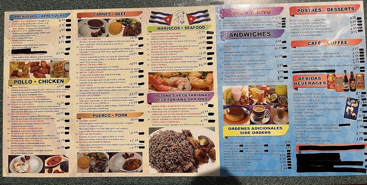 Menu at Havana Cafe, Indianapolis
