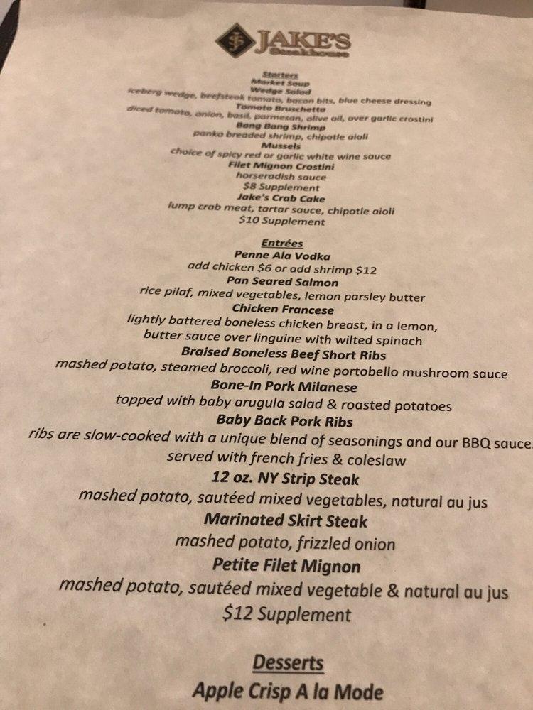 Menu at Jake's Steakhouse, East Meadow