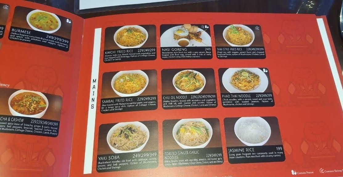Menu at Kyoto, Manipal