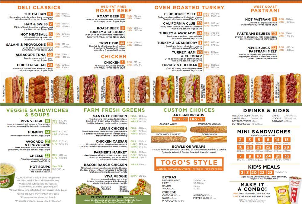 Menu at TOGO'S Sandwiches fast food, Lake Forest, Trabuco Rd Suite 105