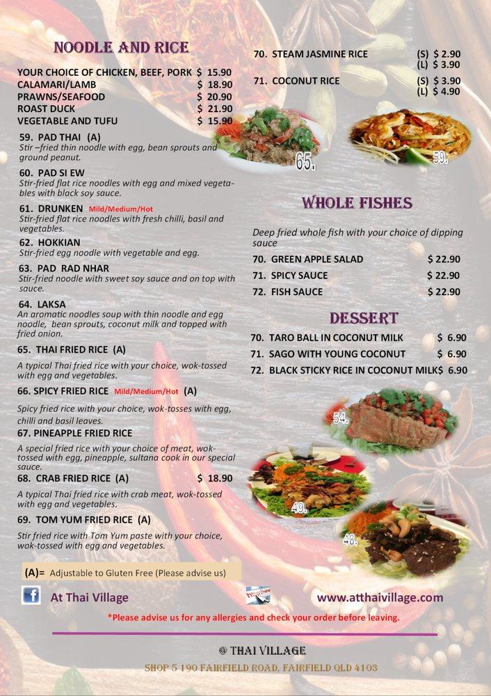 Menu at @Thai Village, East Brisbane