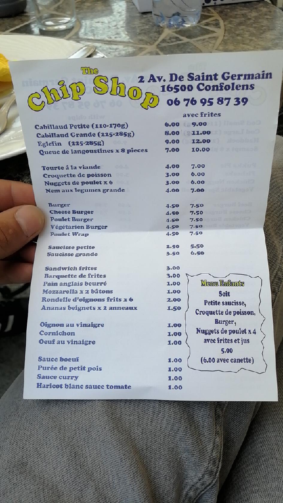 Menu au The Chip Shop Confolens restaurant, Confolens