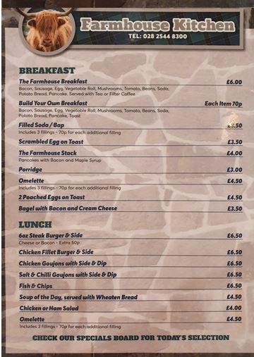 Menu at The Farmhouse Kitchen cafe, England