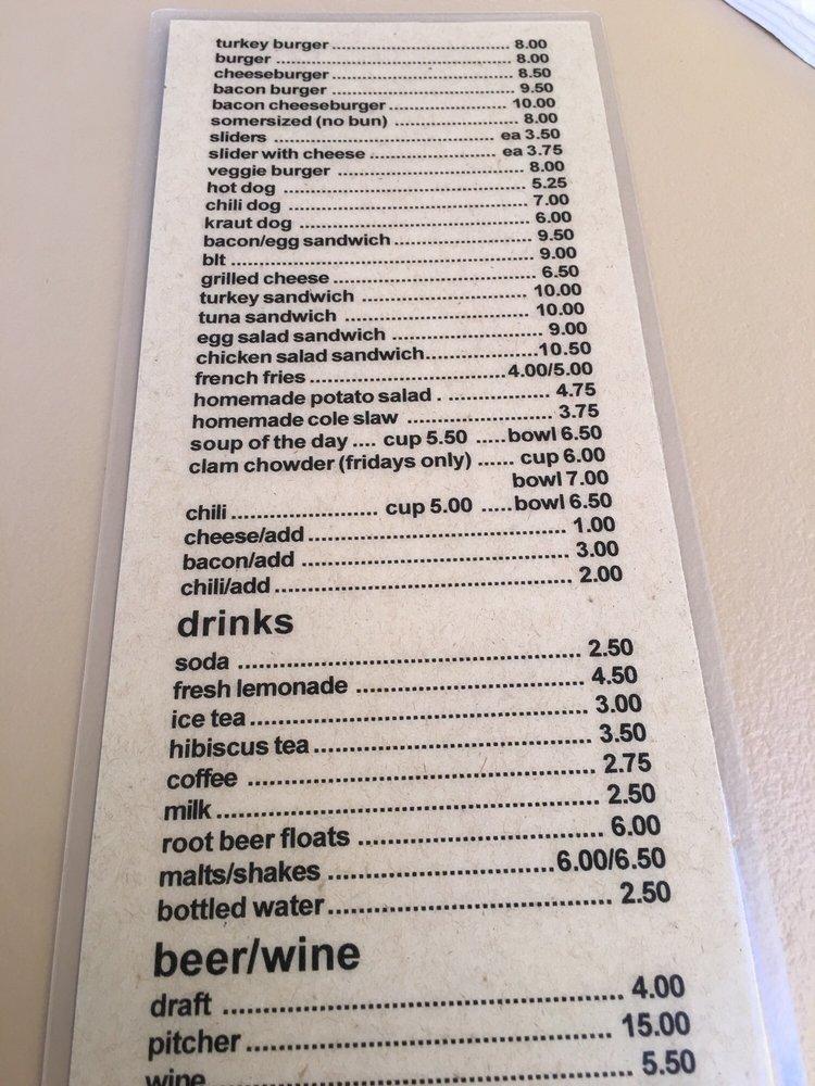 Menu at Tyler's Burgers restaurant, Palm Springs