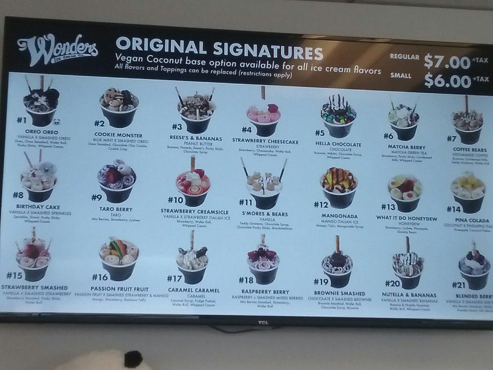 Menu at Wonders Ice Cream restaurant, Appleton