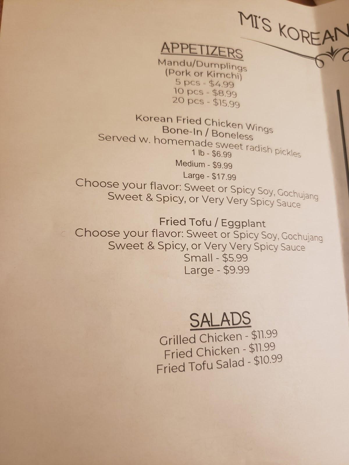 Menu at mi's korean kitchen BBQ, Quakertown