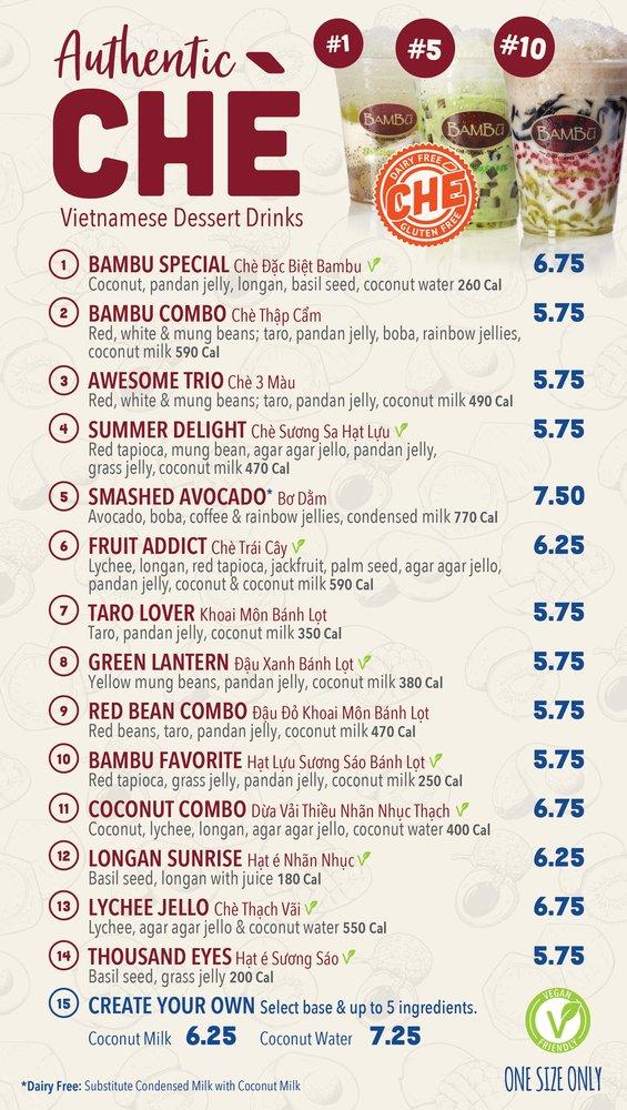 Menu at Bambu Desserts and Drinks Canton, Canton