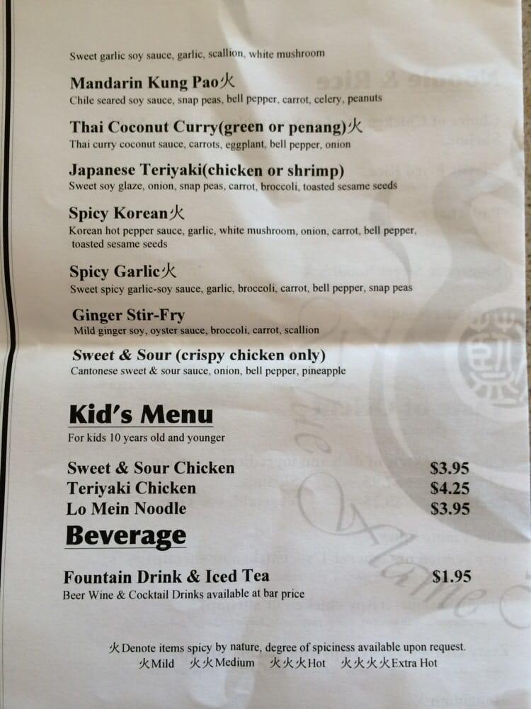 Menu at Blue Flame Asian Bistro & Bar, Cashmere, 112 Elberta Ave