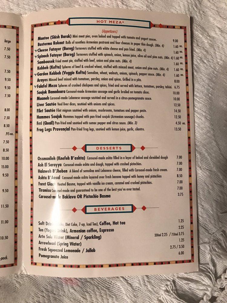 Menu at Carousel Restaurant Glendale, Glendale