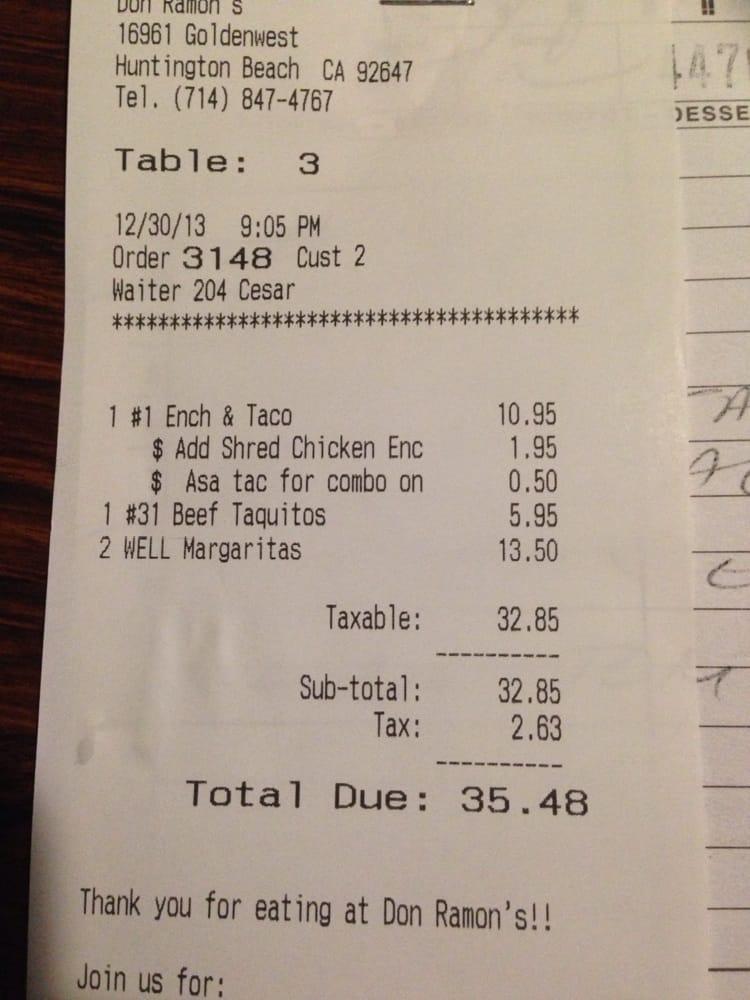 Menu at Don Ramon's Mexican Restaurant, Huntington Beach