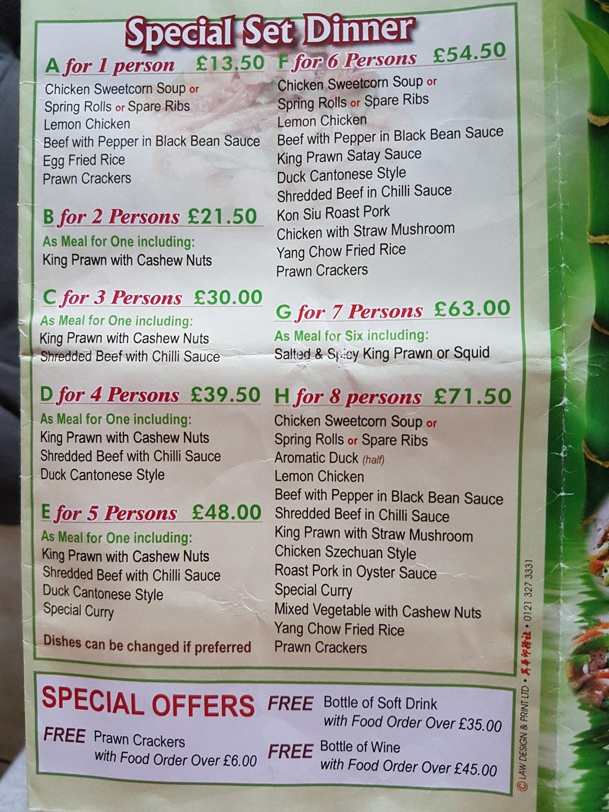 Menu at Fei Wong galashiels fast food, Galashiels