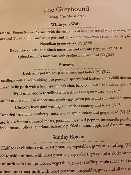 Menu at The Greyhound pub & bar, Abingdon
