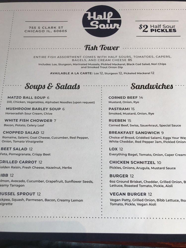 Menu at Half Sour pub & bar, Chicago