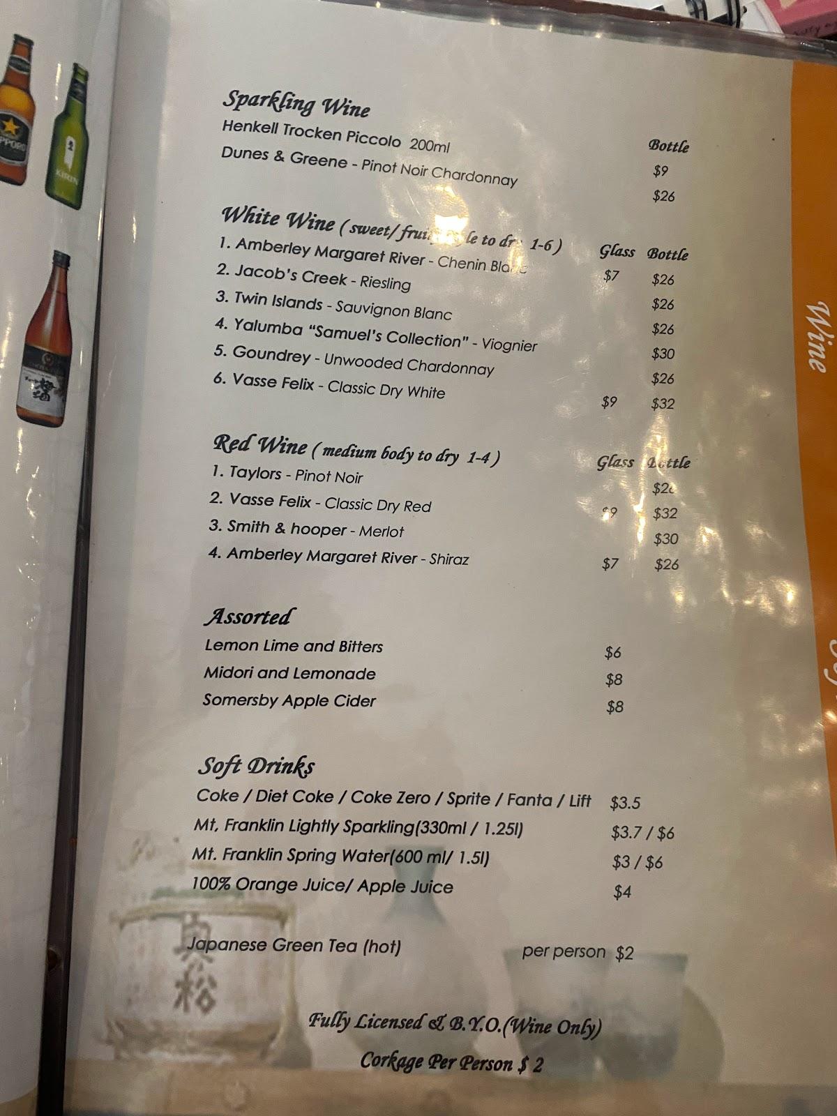 Menu at HANAMI Japanese Restaurant, Mount Lawley