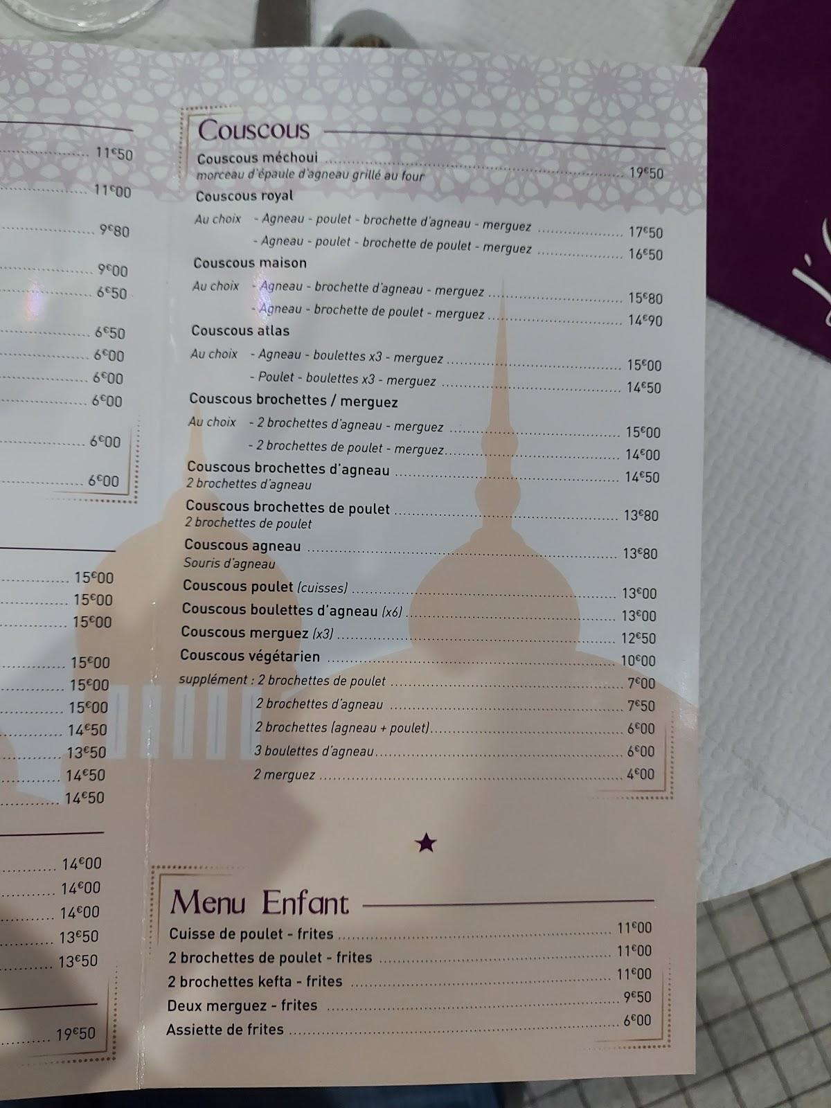 Menu au L'Atlas du Maroc restaurant, Troyes