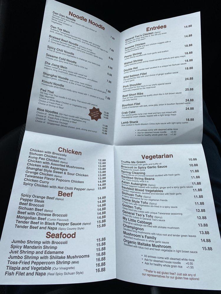 Menu at Noodle Eighty Eight Springfield restaurant, Springfield