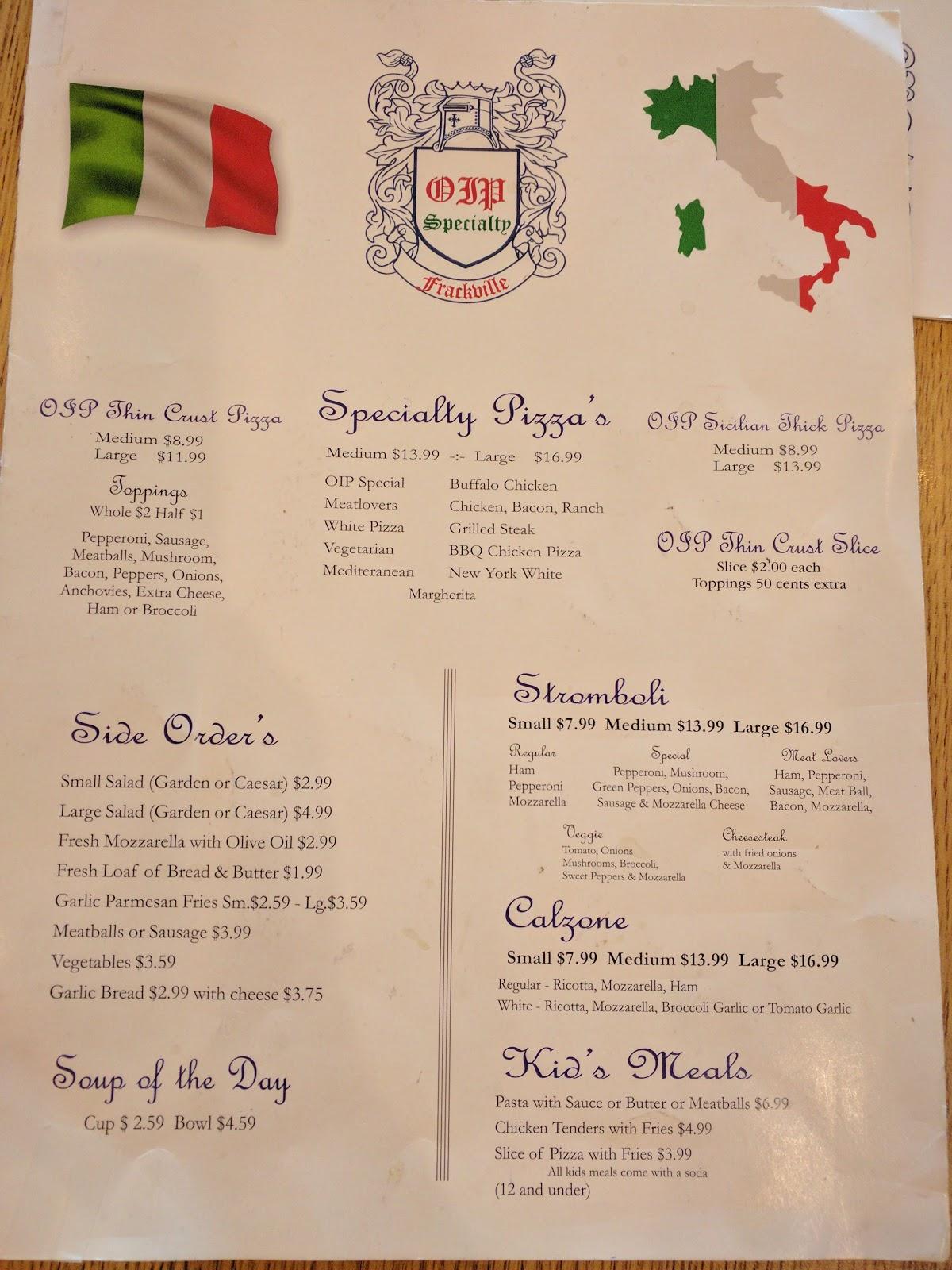 Menu at Original Italian Pizza Restaurant Frackville, Frackville