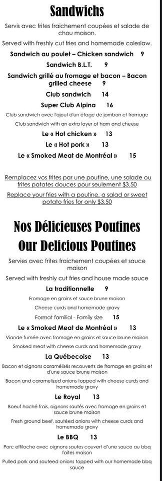 Menu at Restaurant Alpina, Gatineau