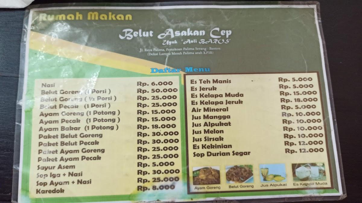Menu at Rumah Makan Belut Asakan Cep restaurant, Indonesia