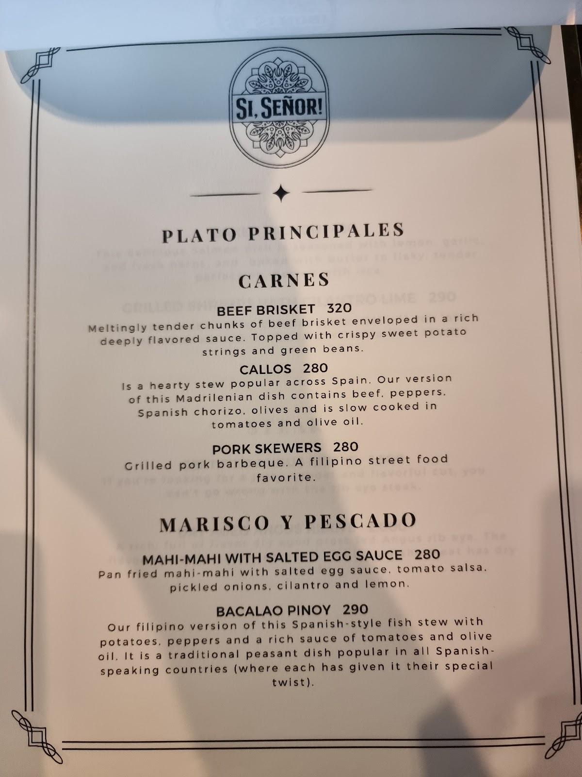 Menu at SI, SEÑOR restaurant, Dumaguete