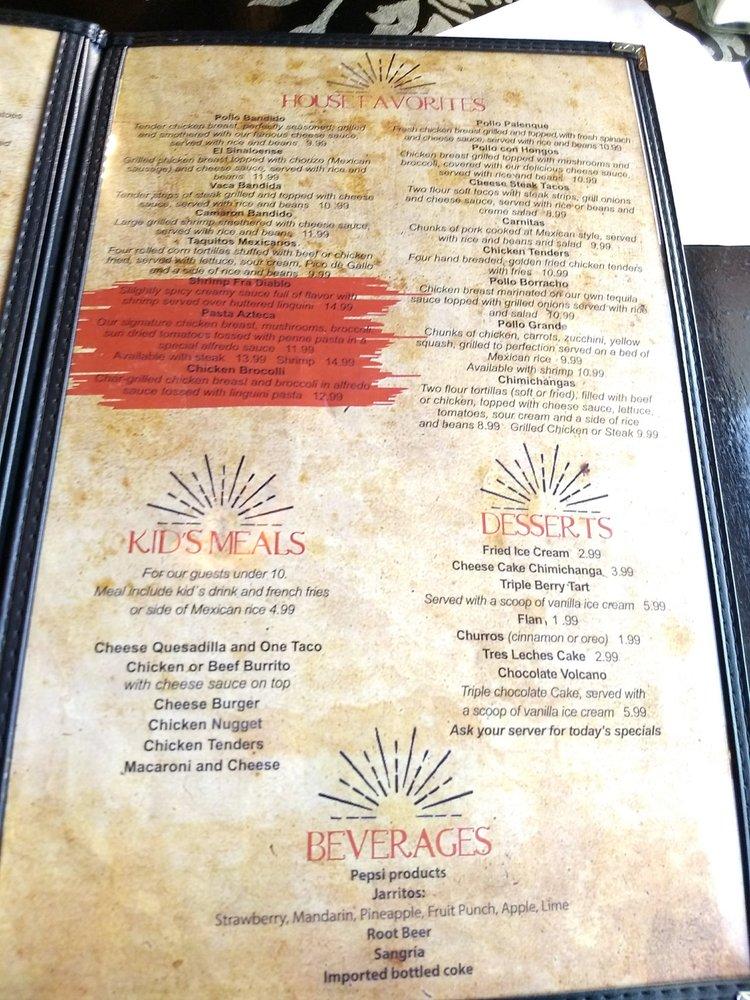 Menu at Torres Mexican Steakhouse, Williamsburg