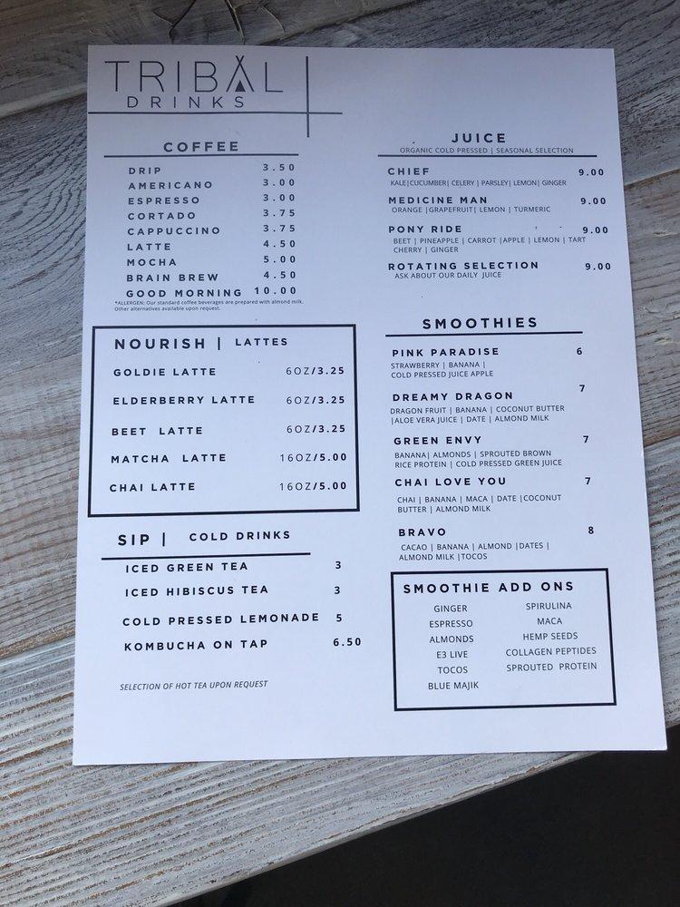 Menu at Tribal All Day Cafe, Dallas
