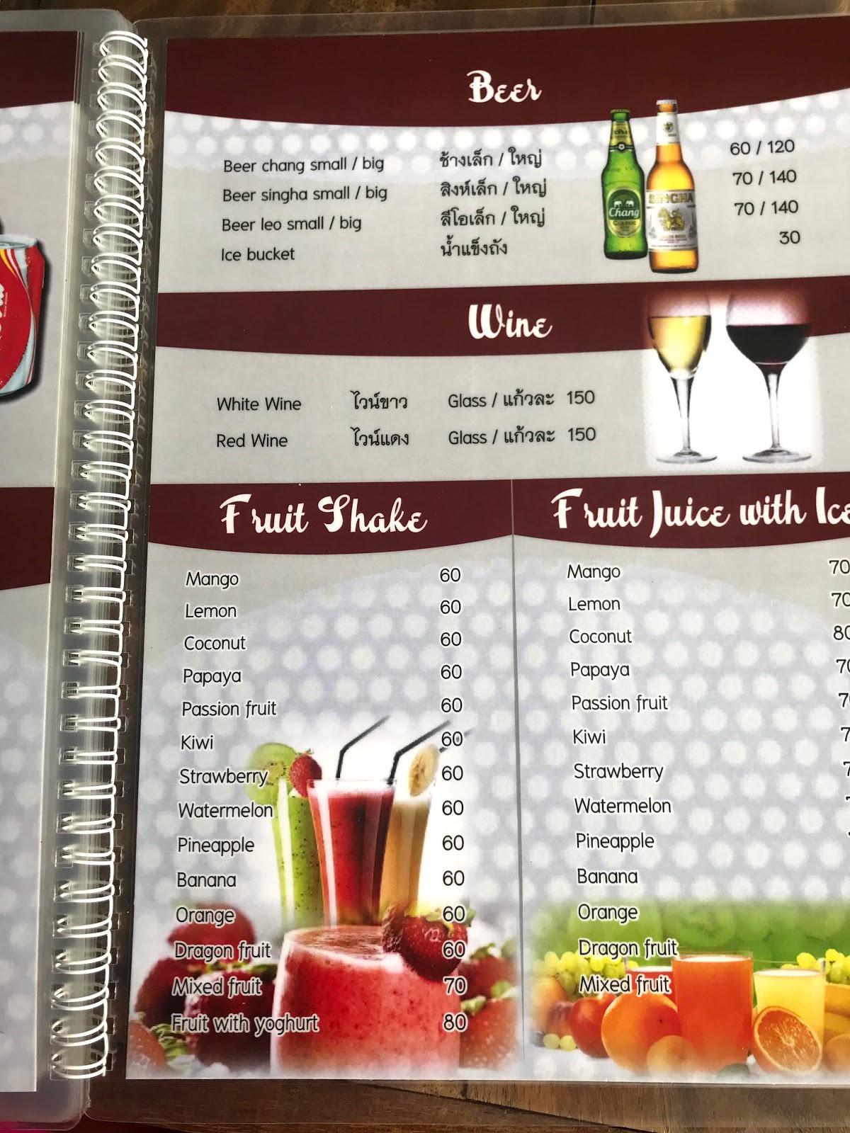 Menu at Welcome Back Restaurant, Nong Thale