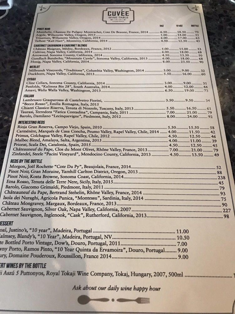 Menu at Cuvée Wine Table pub & bar, Louisville