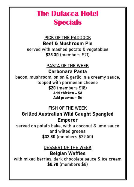 Menu at Dulacca Hotel pub & bar, Dulacca