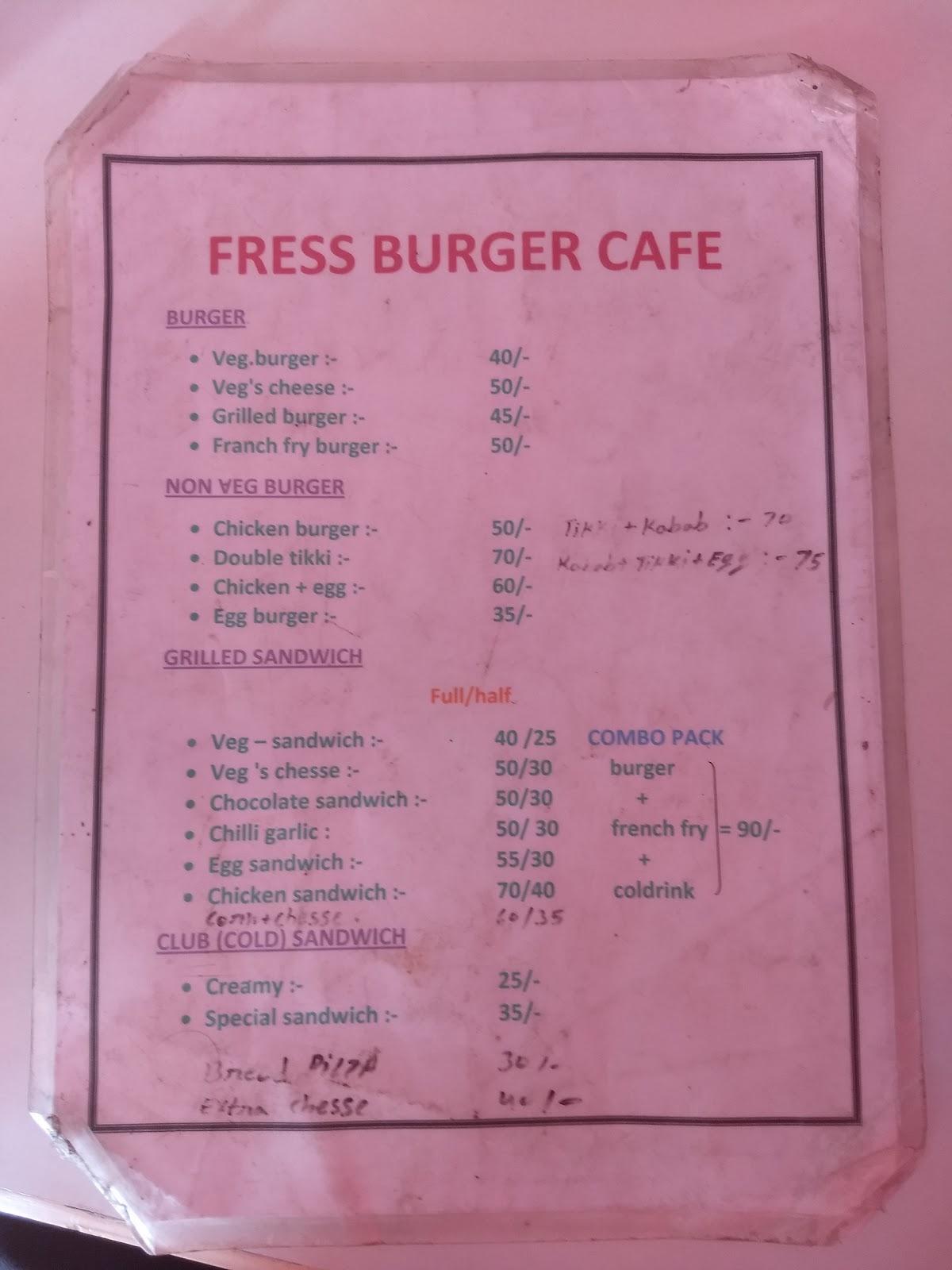 Menu at Fresh Burger Cafe, Patiala, near thapar polytechnic