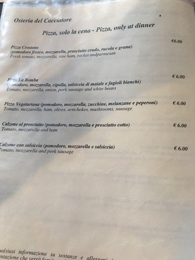 Menu at Osteria Del Cacciatore restaurant, Italy, Localita' Dreini