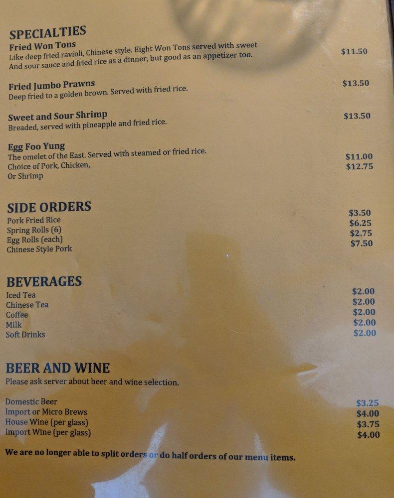 Menu at Yat Son Restaurant, East Helena