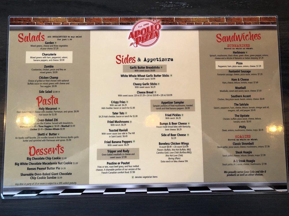 Menu at Apollo Pizza Meadowthorpe Taproom pizzeria, Lexington, Leestown Rd