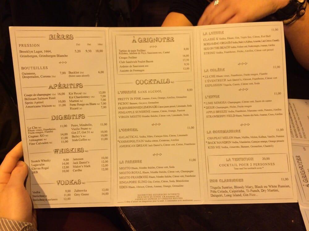 Menu at Backstage café HIPI, Paris