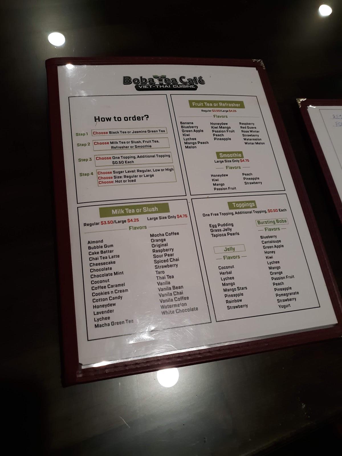 Menu at Boba Tea Cafe & Vietnamese-Thai Restaurant, Niagara Falls