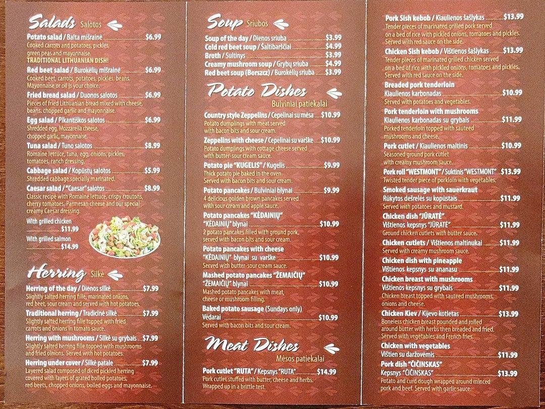 Menu at Cafe Ruta, Westmont