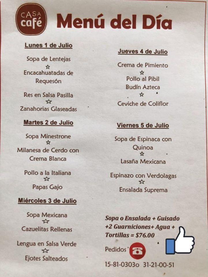 Menu at Casa Cafe, Zapopan, Chimalhuacán 3569