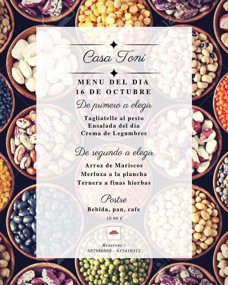 Carta del restaurante Casa Toni, Paterna, Conde Montornes