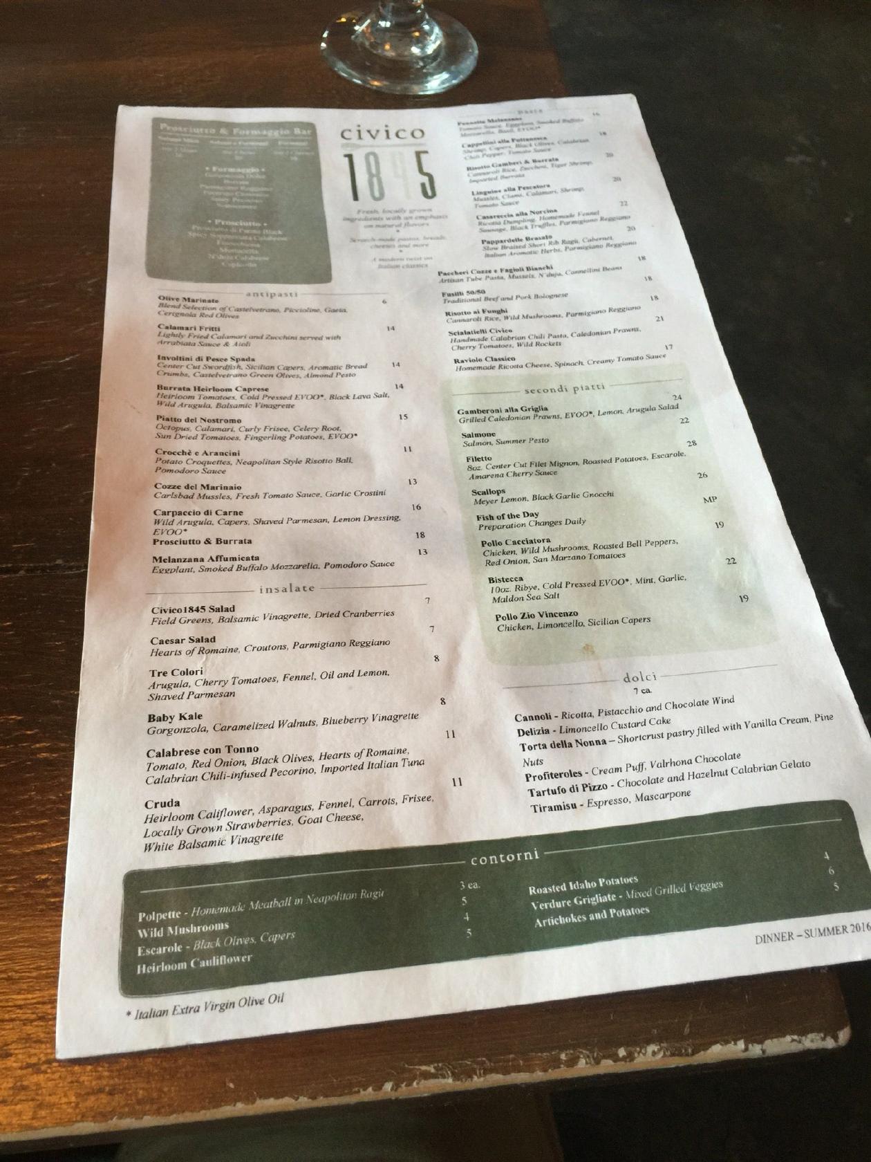Menu at Civico 1845 restaurant, San Diego