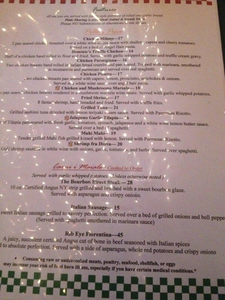 Menu at Gabriella's pizzeria, South Padre Island
