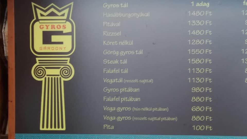 Menu at Gárdonyi Gyros Kft restaurant, Gárdony