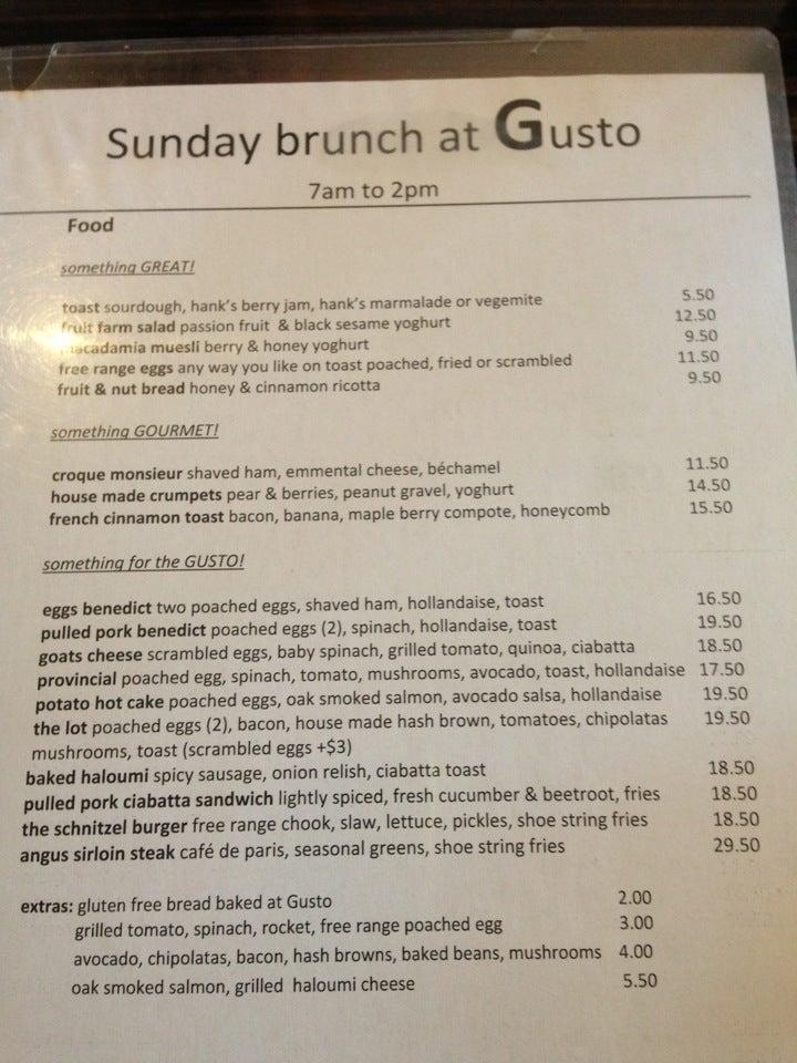 Menu at Gusto Food restaurant, South Perth
