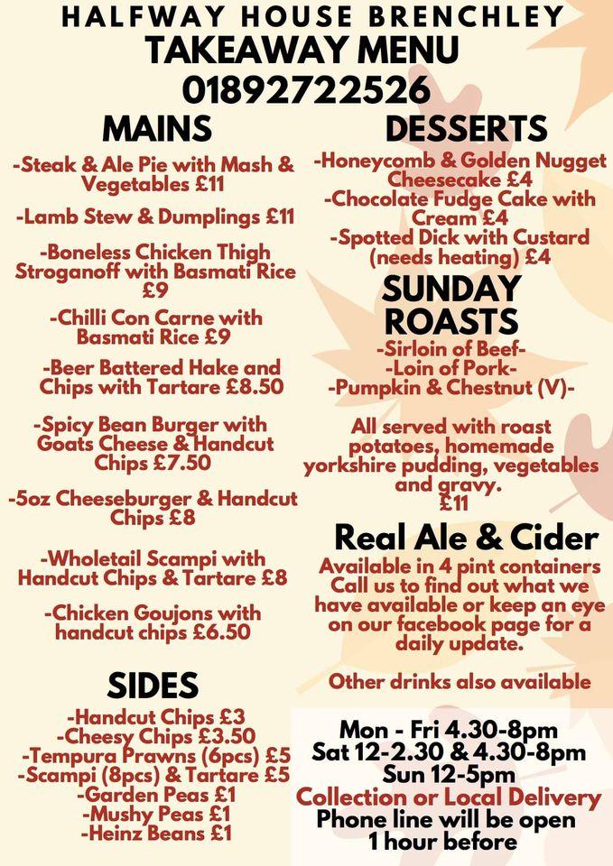 Menu at The Halfway House pub & bar, Horsmonden, Horsmonden Rd