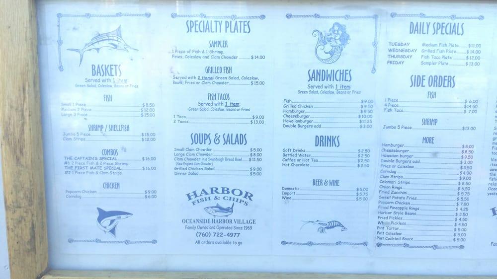 Menu at Harbor Fish & Chips restaurant, Oceanside