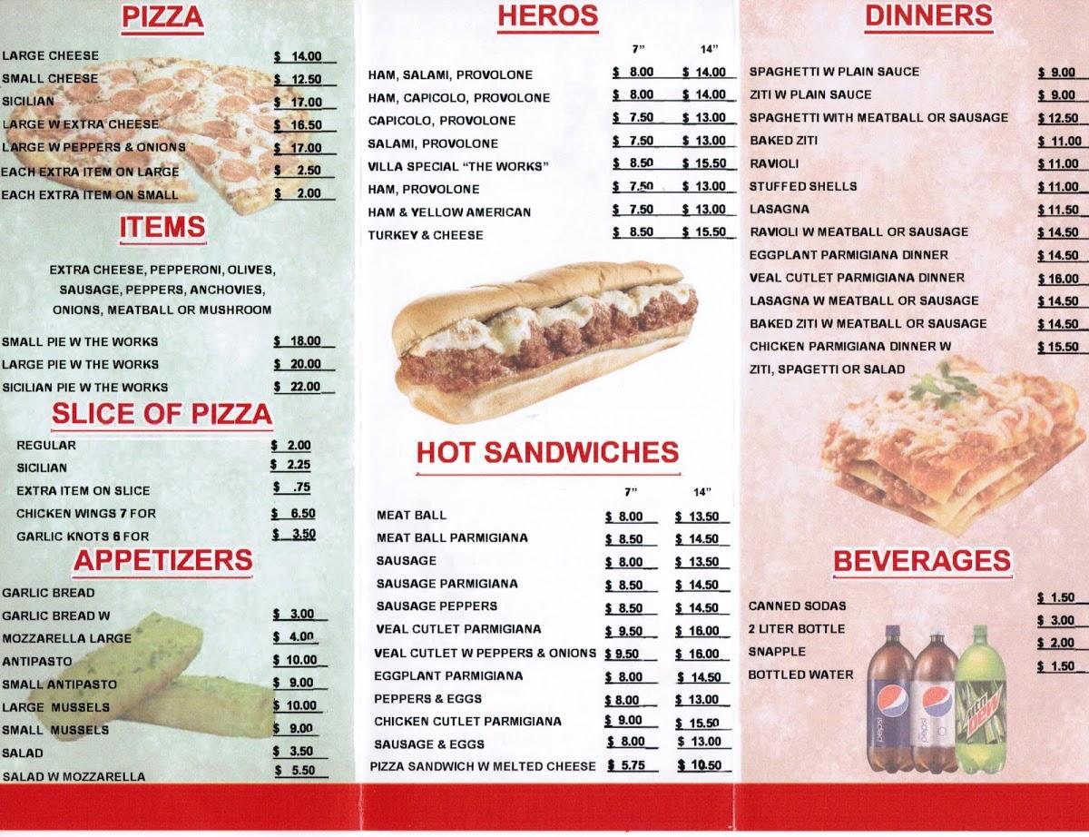 Menu at Italian Villa pizzeria, North Arlington