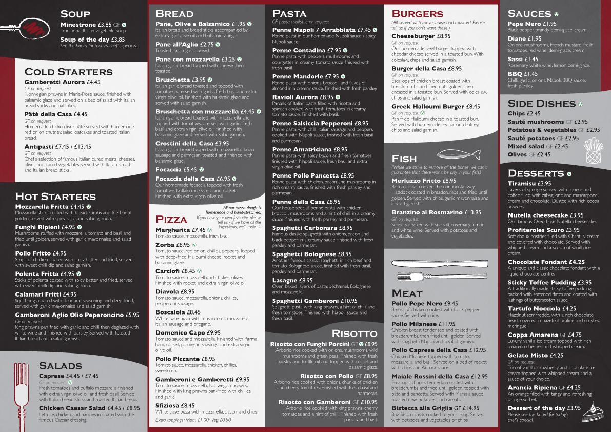 Menu at La Casa restaurant, Glasgow