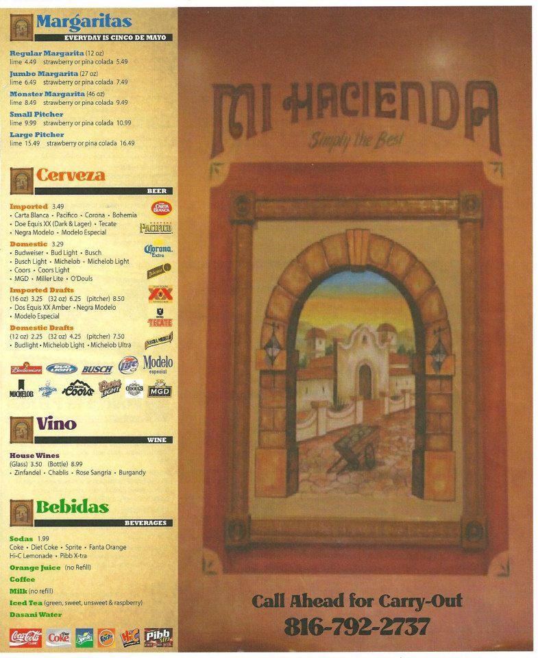 Menu at Mi Hacienda Mexican Restaurant, Liberty