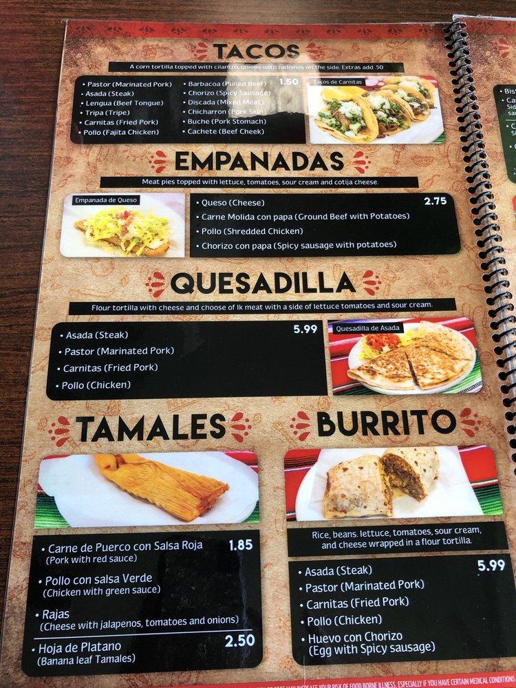 Menu at Mi Lindo Veracruz Restaurant, Clarksville